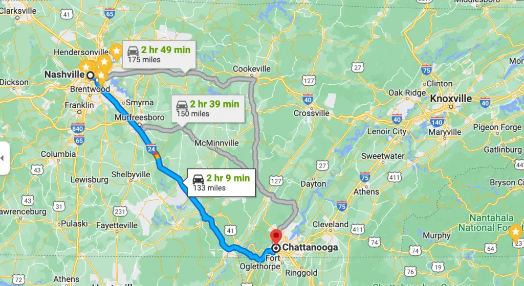 How Far Is It From Chattanooga Tn To Nashville Tn Detailed Distance